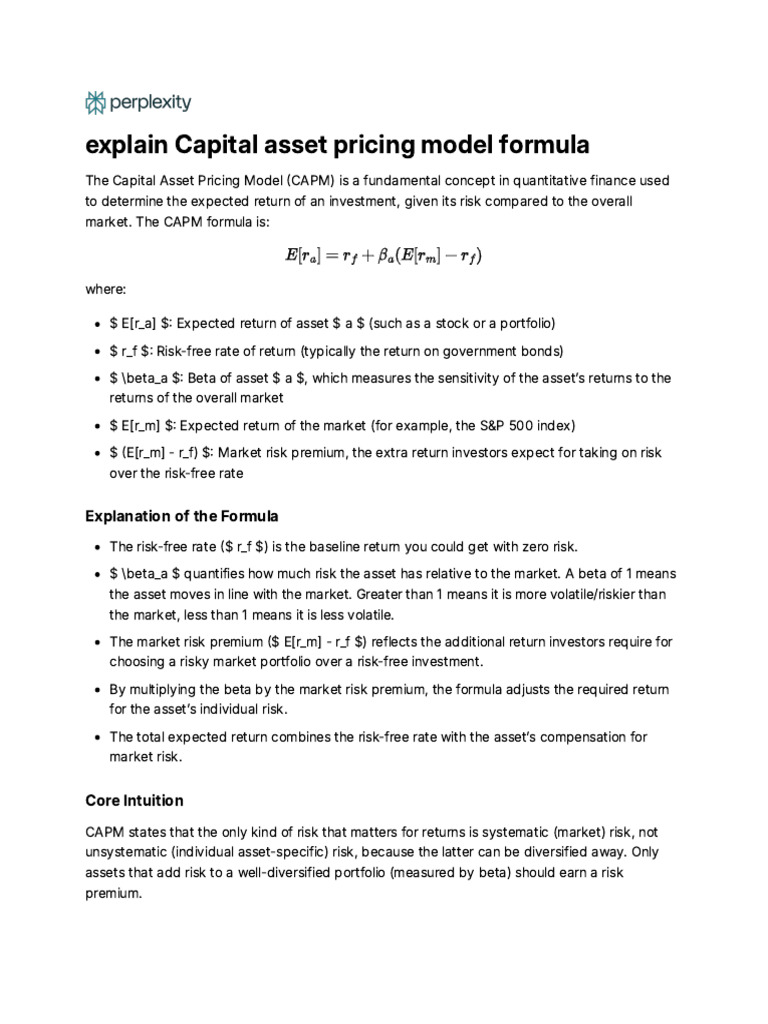 Explain Capital Asset Pricing Model Formula | PDF