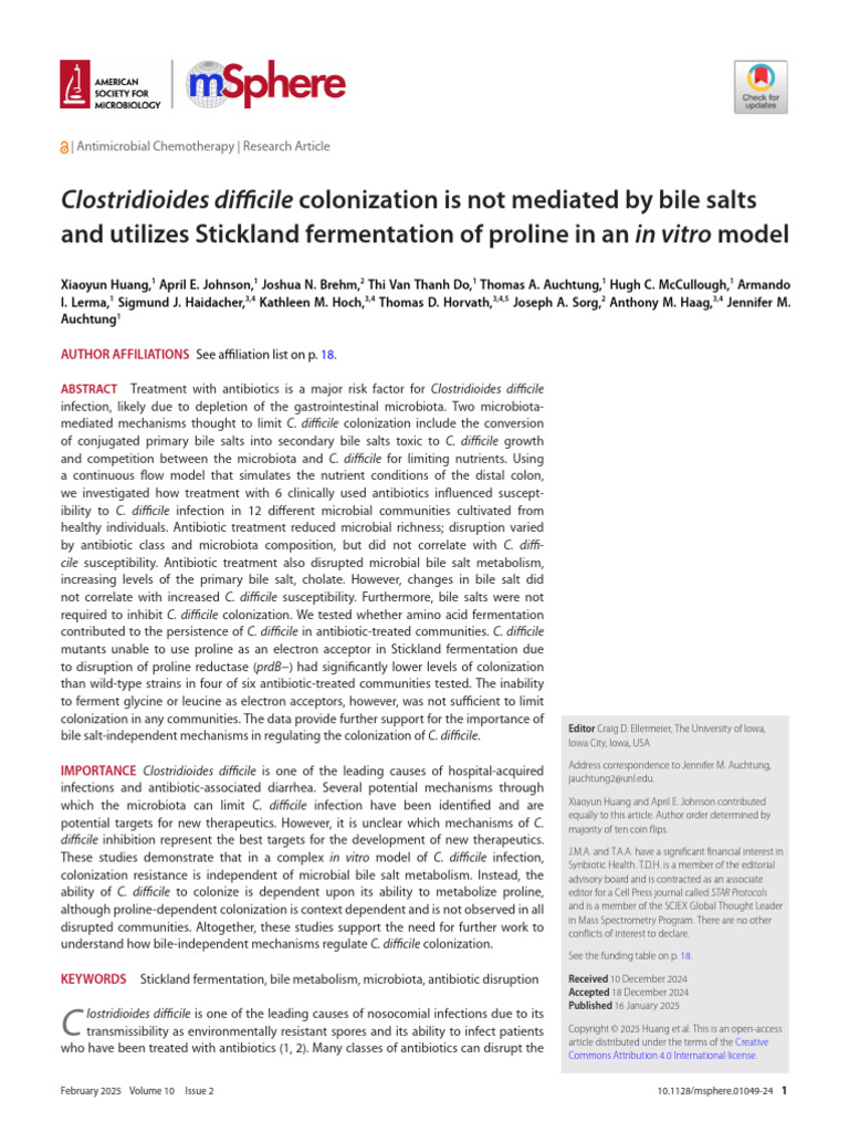 C. difficile Colonization: Bile Salt Independence | PDF | Metabolism ...