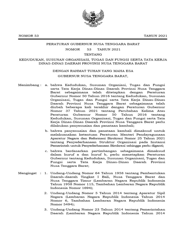 Pergub No. 53 Tahun 2021 - Tusi Dinas | PDF