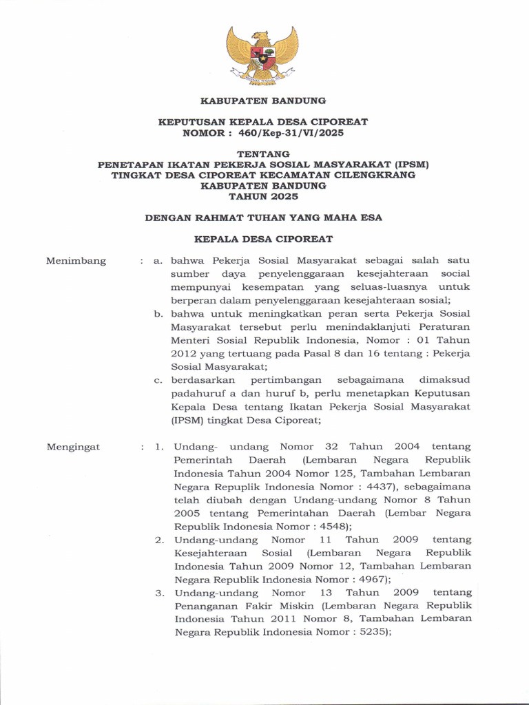 SK PSM Desa Ciporeat Tahun 2025 | PDF