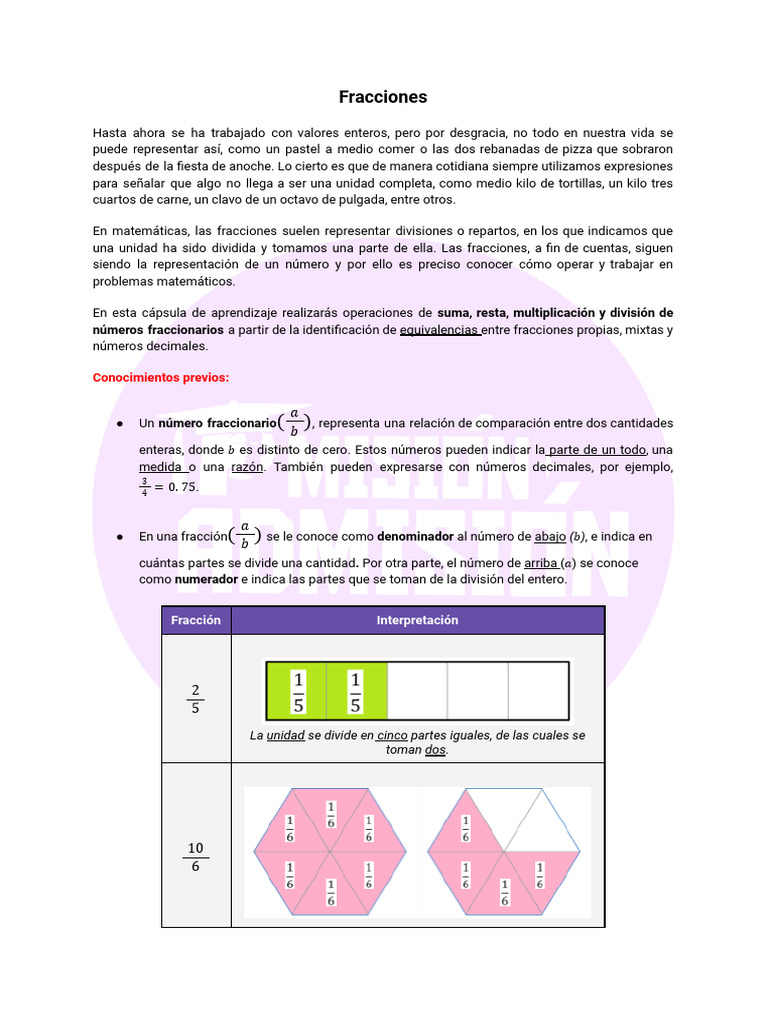 Operaciones Básicas con Fracciones | PDF | Aritmética | Matemática ...