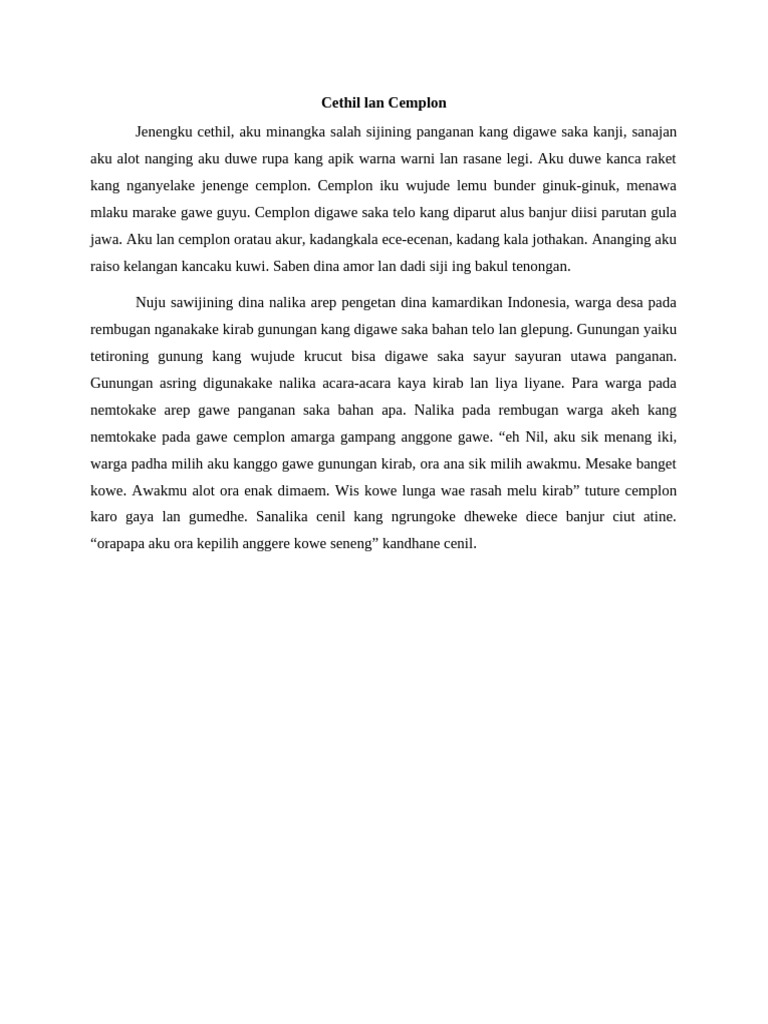 Cethil Lan Cemplon Cerita Anak | PDF