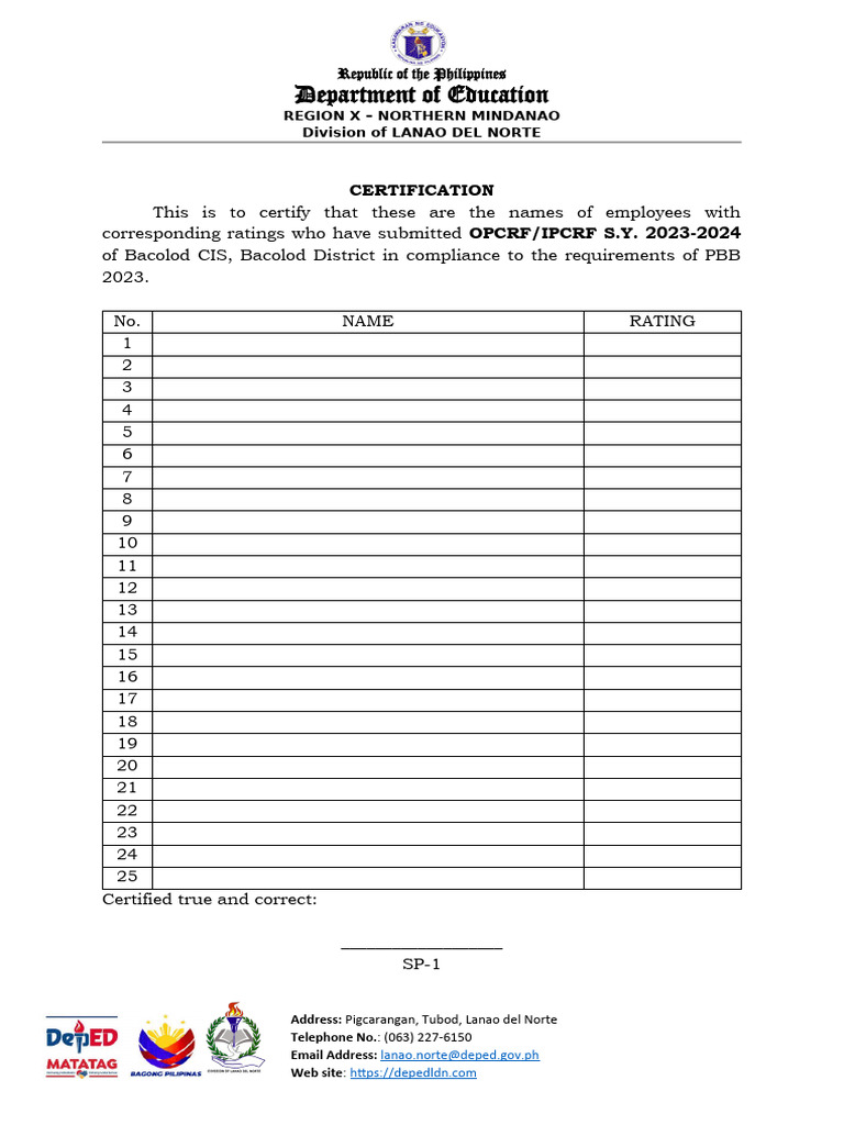 Certification of Saln Ipcrf | PDF