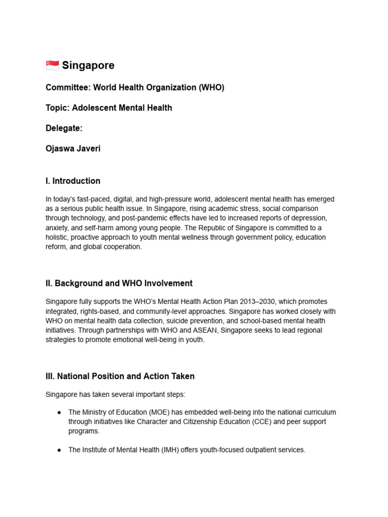 Position Paper Ojaswa Javeri | PDF | Mental Health | World Health ...