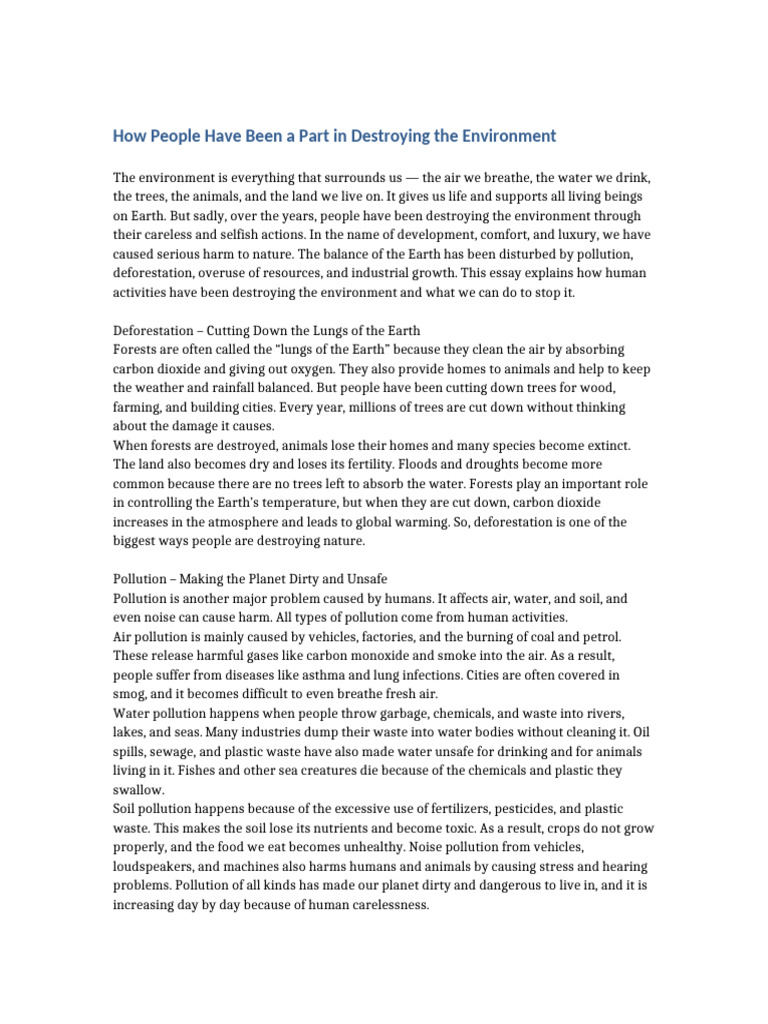 Human Impact on Environmental Destruction | PDF | Climate Change ...