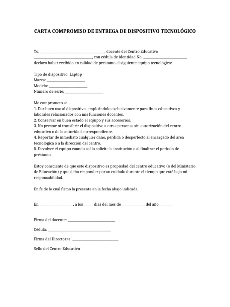 Carta Compromiso Entrega Laptop | PDF