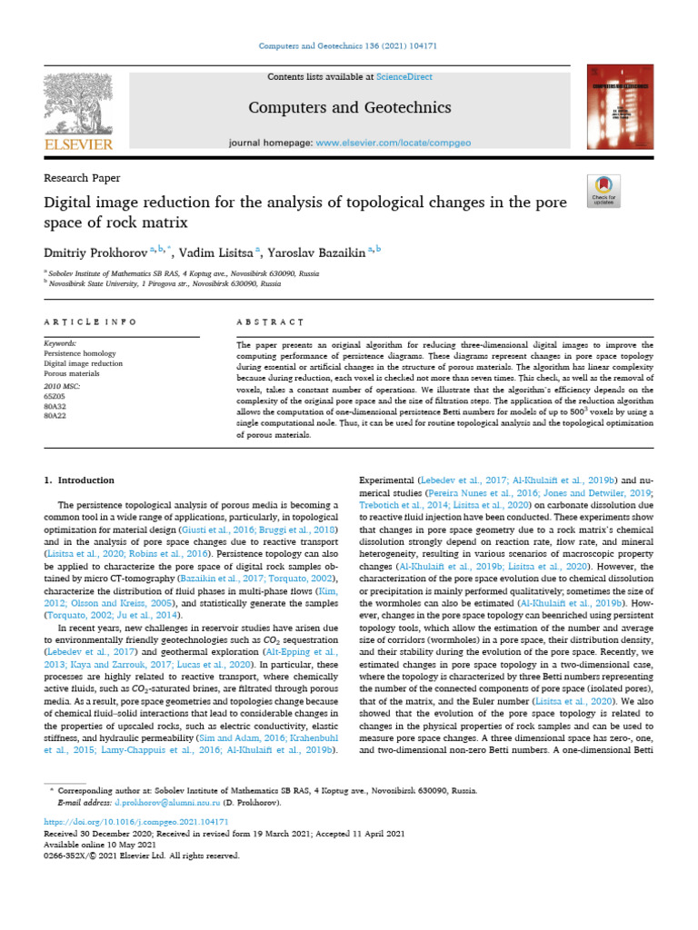 Digital image reduction for the analysis of topological changes in the ...