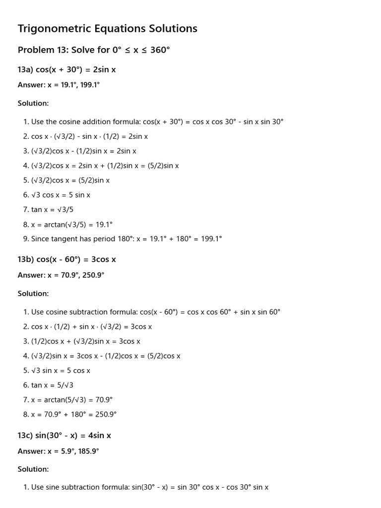 Trigonometric Equation Solutions Guide | PDF | Trigonometric Functions ...