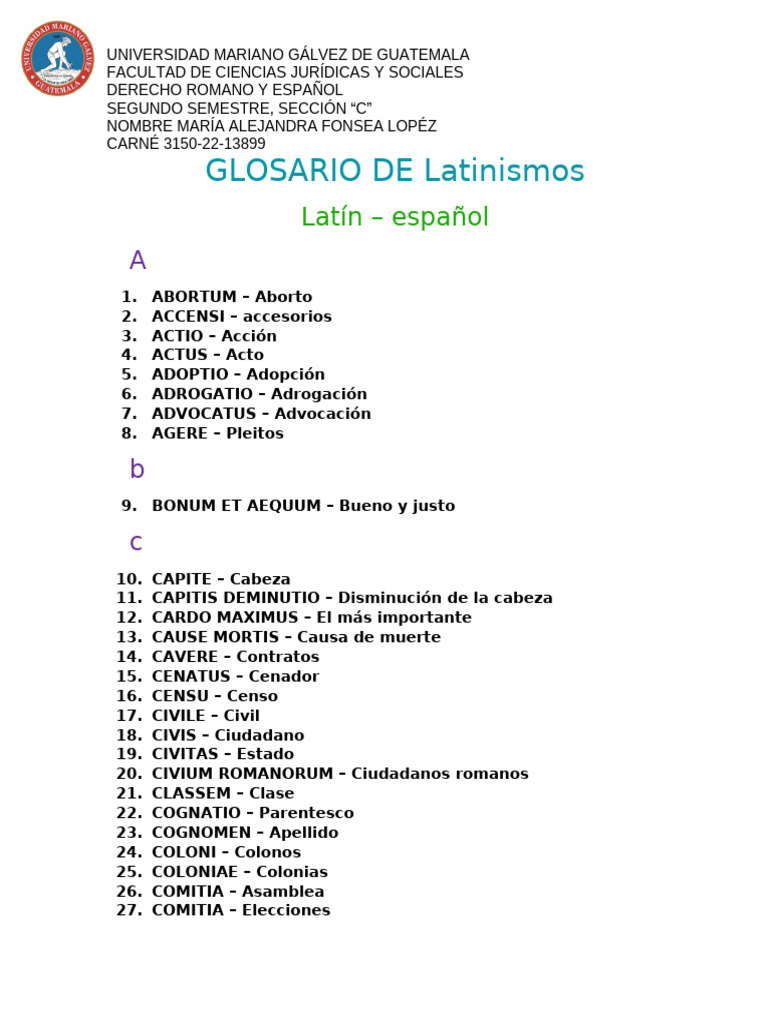 Glosario de Latinismos Jurídicos | PDF | Roma antigua | Justicia