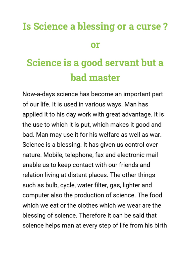 Is Science A Blessing or A Curse | PDF