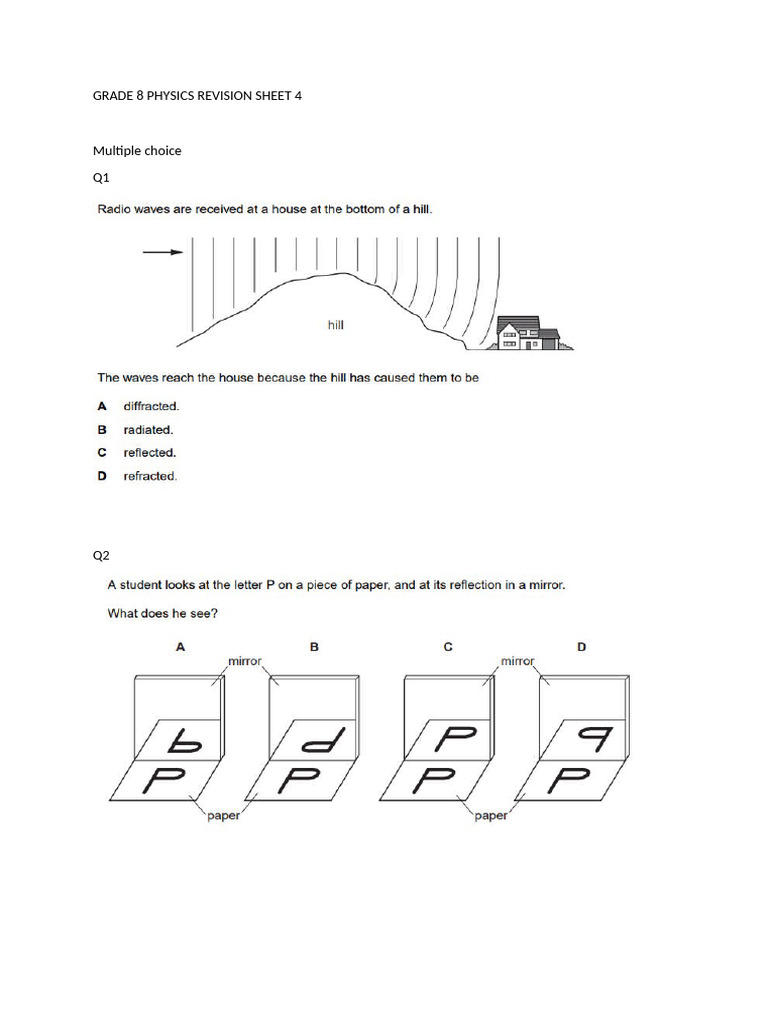 Grade 8 Physics Revision Sheet 4 | PDF