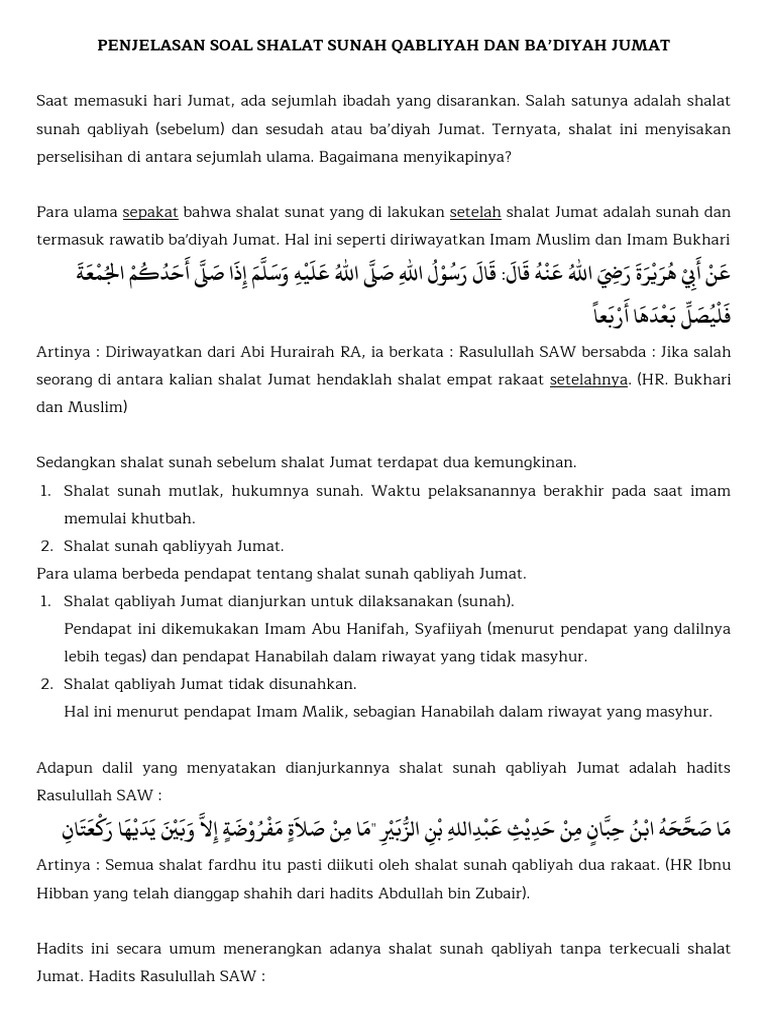 Shalat Sunah Qabliyah Jum'at - Sudah Cetak | PDF