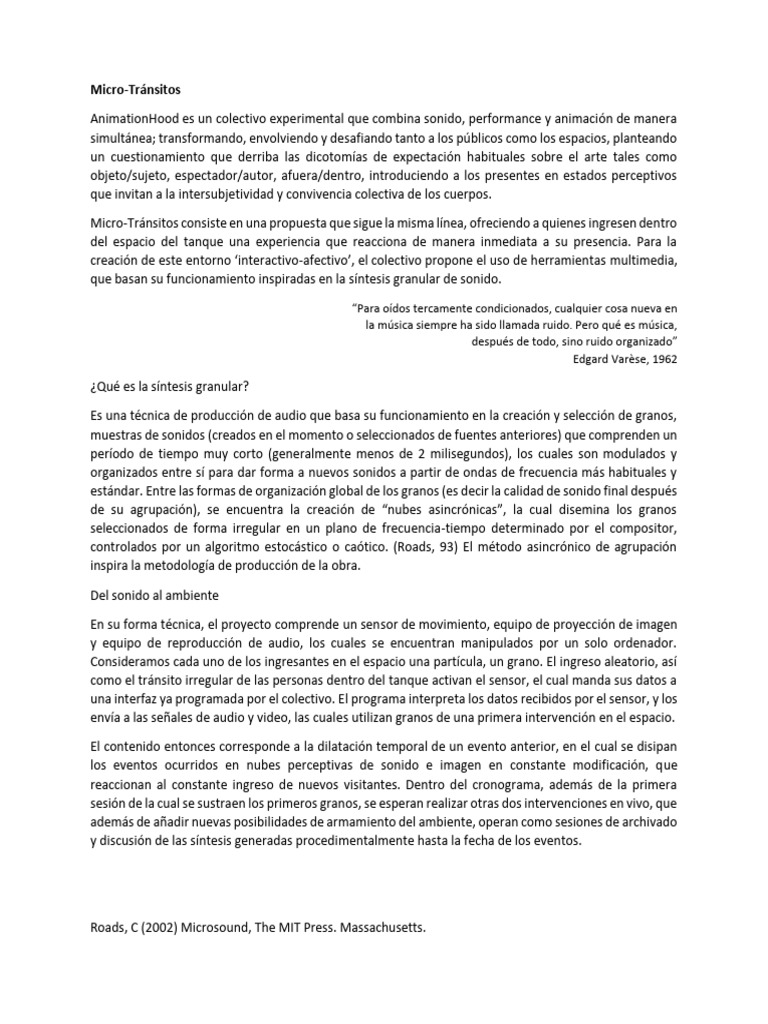 Micro-Tránsitos: Arte Interactivo Sonoro | PDF