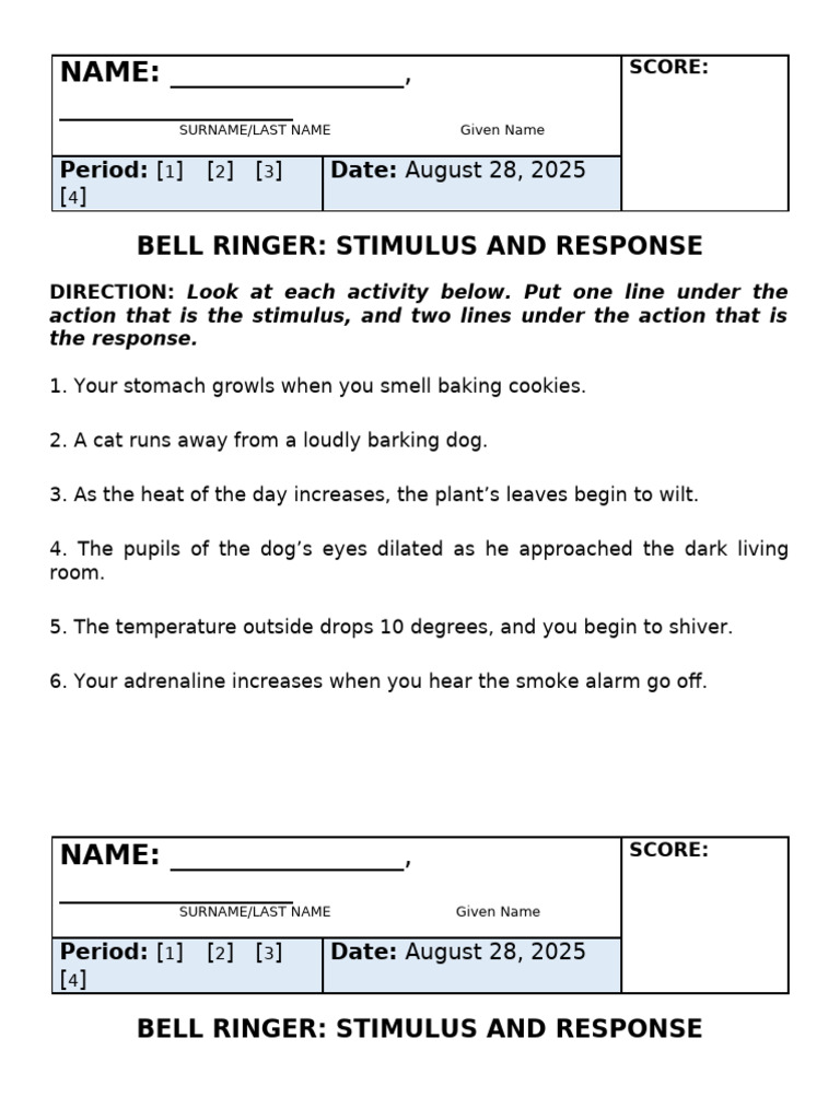 Stimulus and Response Activities | PDF