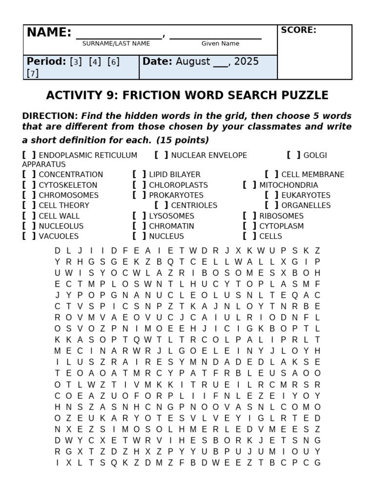 Science 6 Activity ## Cell Structure and Function Word Search | PDF ...