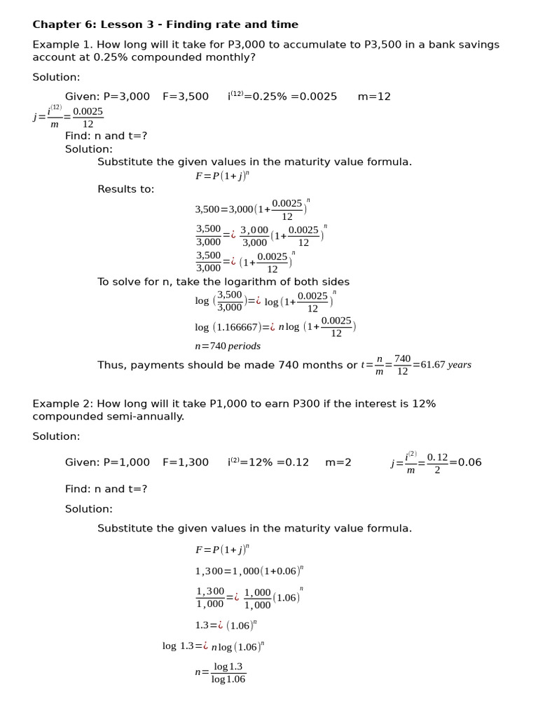 Ch6 Simple and Compount Interest Finding Rate and Time TQ | PDF ...