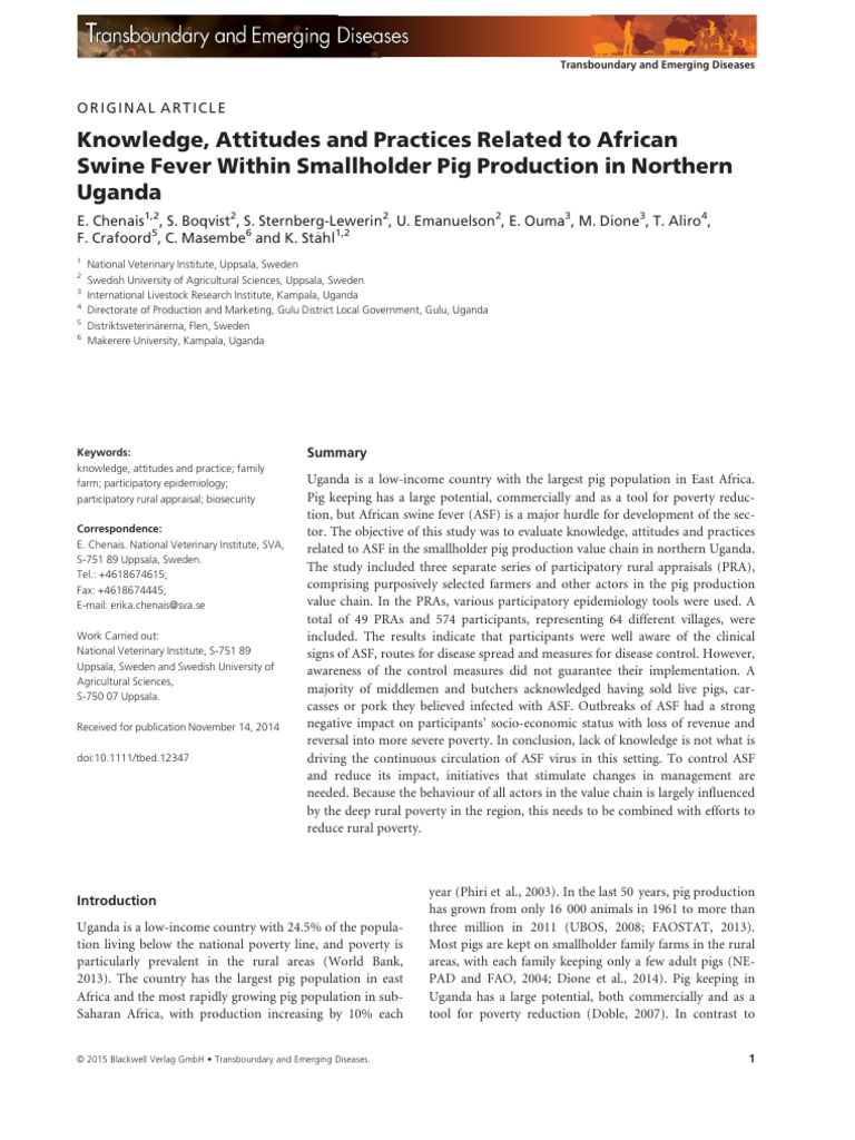 Dione, M., Masembe, C., Akol, J., & Wieland, B. (2020) . | PDF | Pig