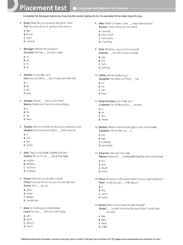 Placement Test A2-B1 | PDF