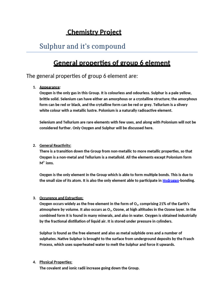 Sulphur and Its Compounds Overview | PDF | Sulfur | Oxygen