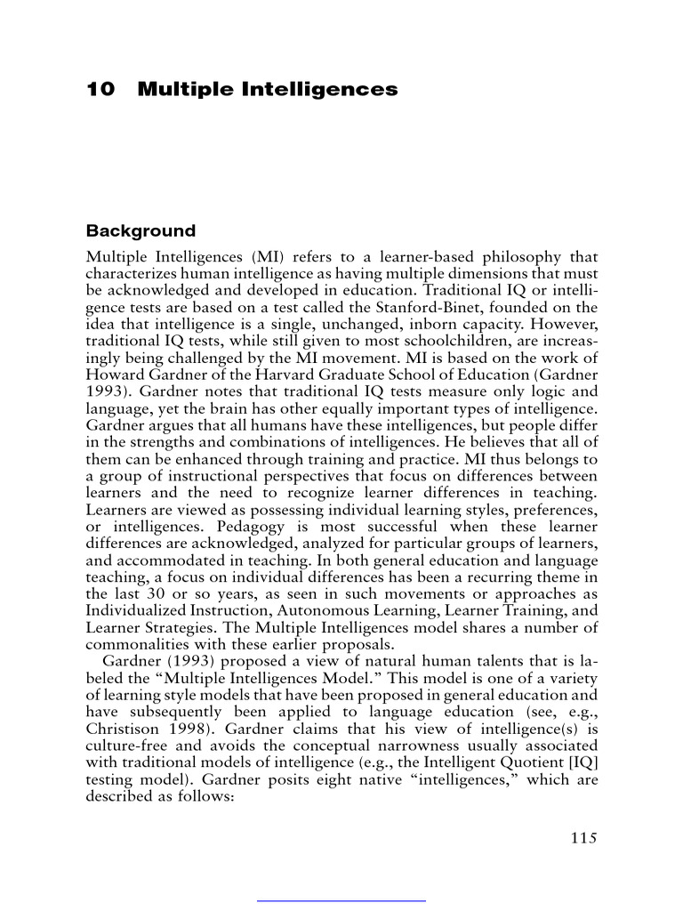 Multiple Intelligences | PDF | Cognition | Learning