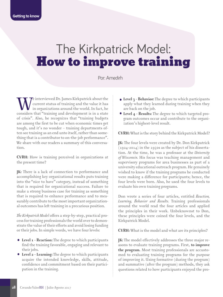 Kirkpatrick Model for Training Success | PDF | Learning | Business