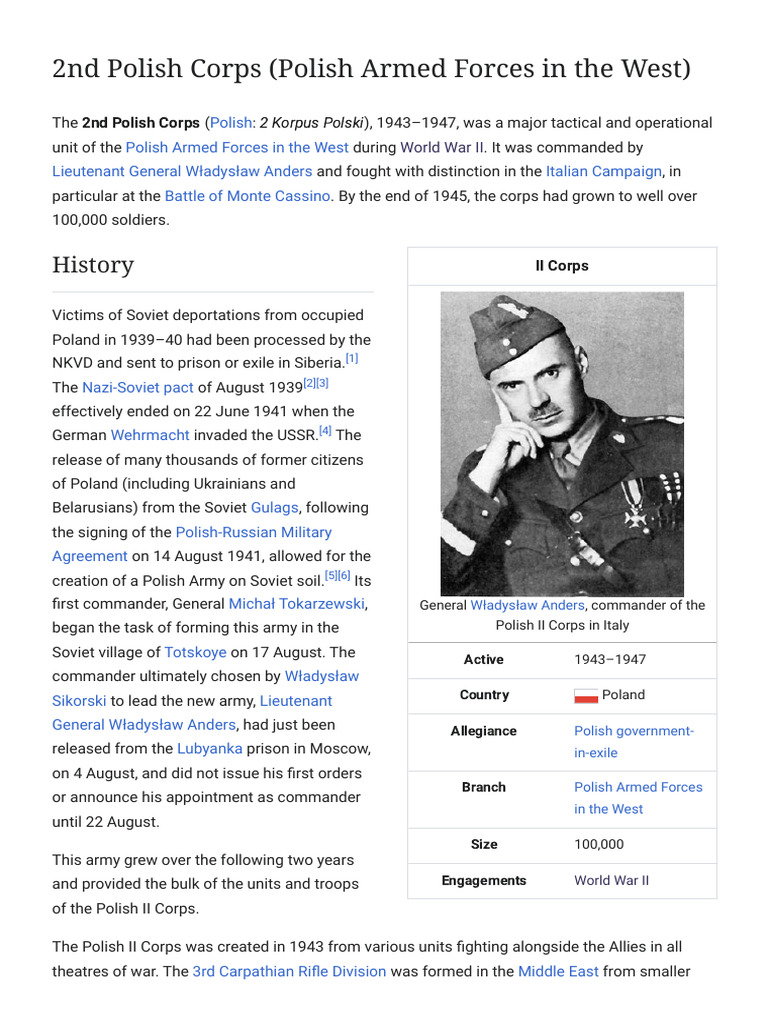 2nd Polish Corps (Polish Armed Forces in The West) - Wikipedia | PDF ...