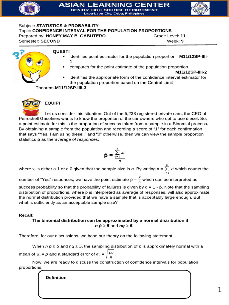 Confidence Intervals for Population Proportions | PDF | P Value ...