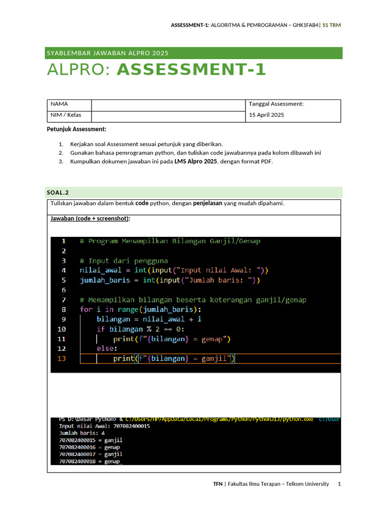 Panduan Assessment Algoritma Python 2025 | PDF