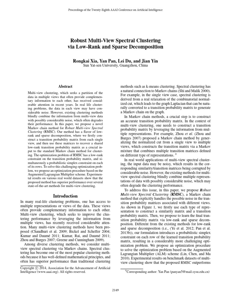 Robust Multi-View Spectral Clustering | PDF | Matrix (Mathematics ...