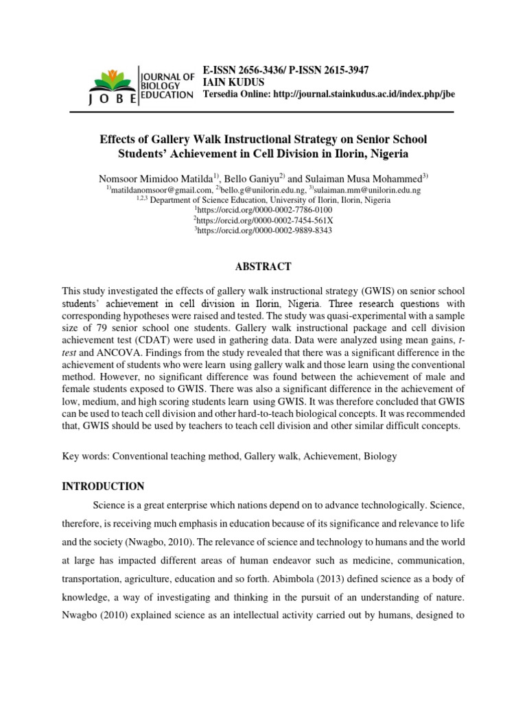 Effects of Gallery Walk Instructional Strategy On Senior School ...