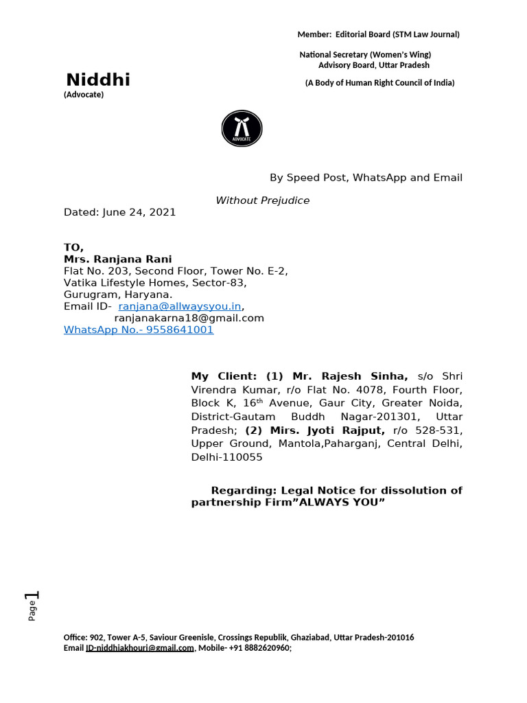 Legal Notice: Dissolution of Partnership | PDF | Justice | Crime & Violence