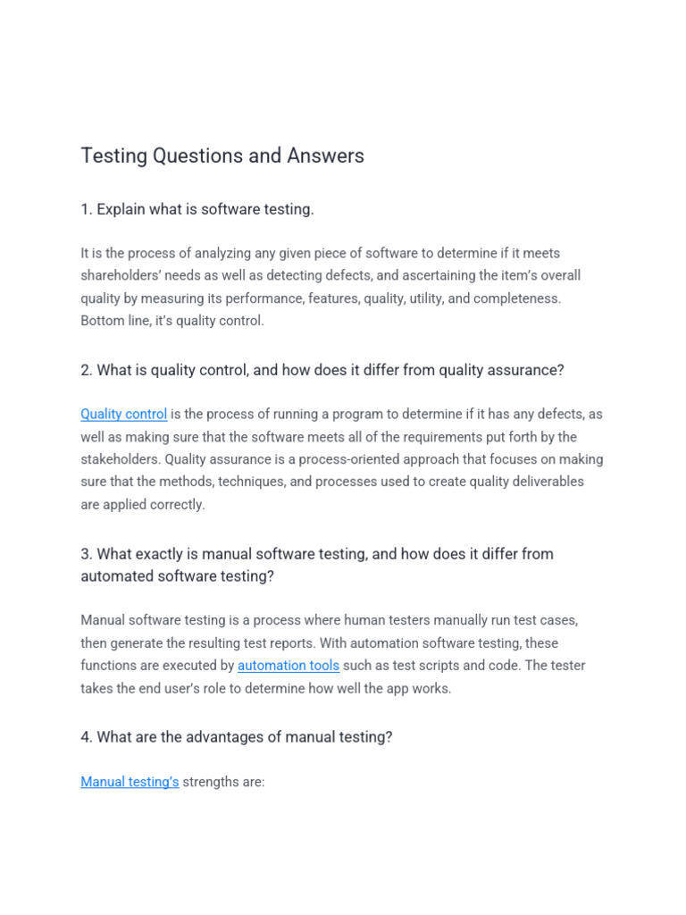 Essential Manual Testing Q&A Guide | PDF | Software Testing | Software Bug