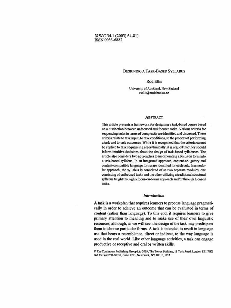 Ellis 2003 Designing A Task Based Syllabus | PDF | Second Language | Learning