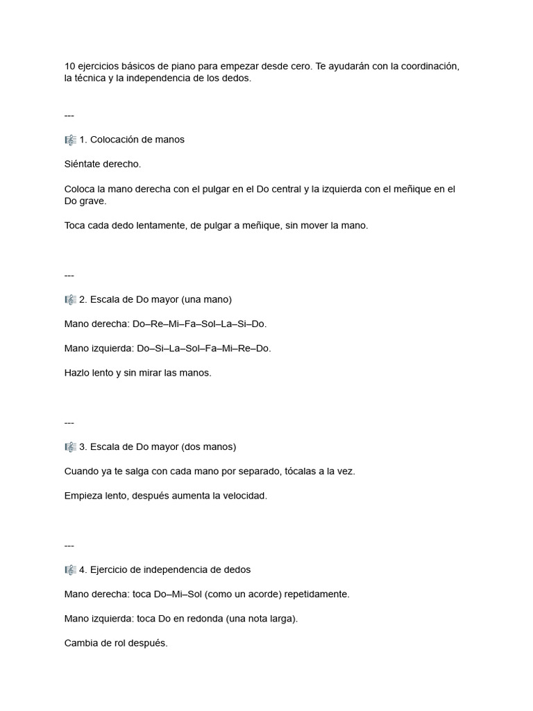 Ejercicios Básicos de Piano para Principiantes | PDF
