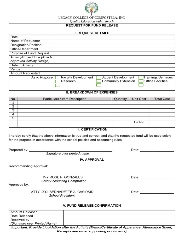 Request For Fund Release | PDF