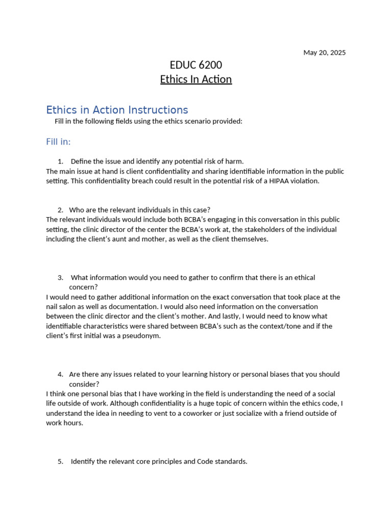 EDUC 6200 - Ethics in Action Template-2 | PDF | Confidentiality ...