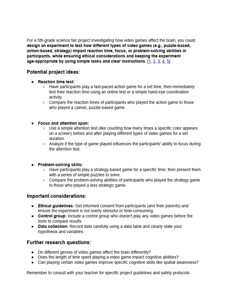 5th Grade Science Fair Projects On Video Games Affect The Brain-2 | PDF | Experiment | Mental ...