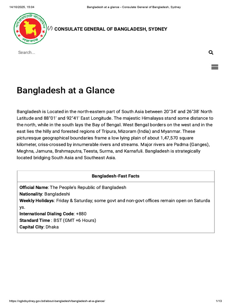 Bangladesh at A Glance - Consulate General of Bangladesh, Sydney | PDF | Bengal | Bangladesh