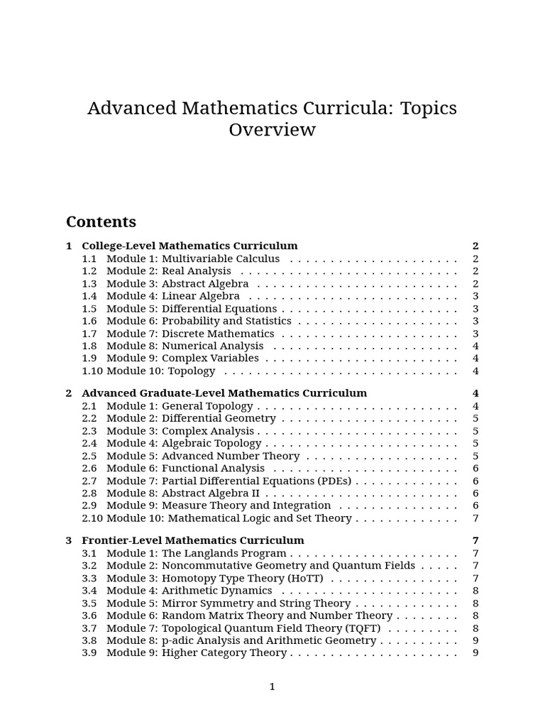 Very Advanced Math Curriculum | PDF | Mathematical Analysis | Field ...