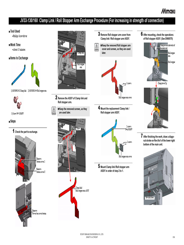 D900575-10 CL-link Roll Stopper Arm Exchanging Procedure | PDF | Screw ...