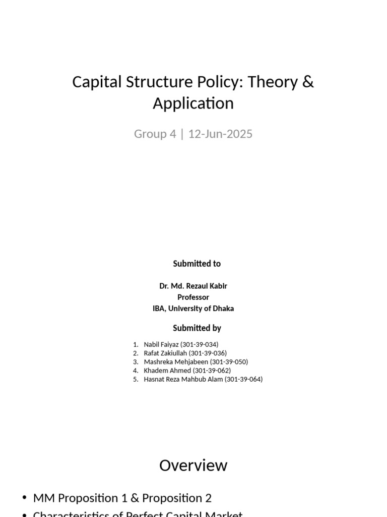 Group 4 Capital Structure Policy Presentation | PDF | Capital Structure | Equity (Finance)