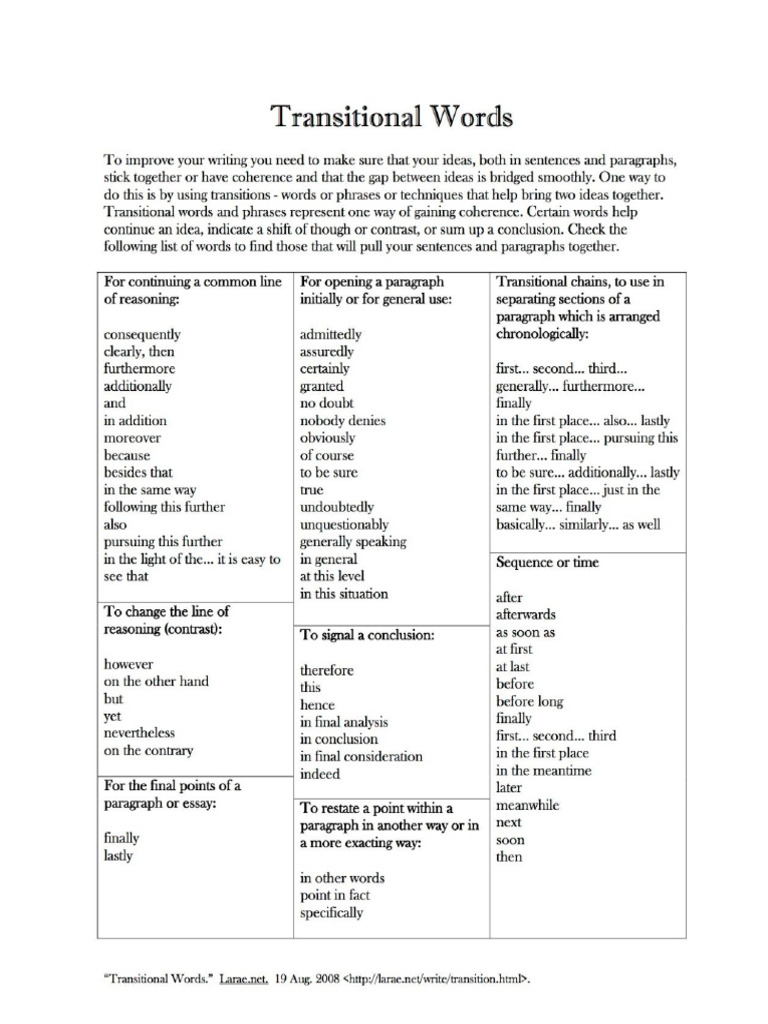 Transitional Words | PDF