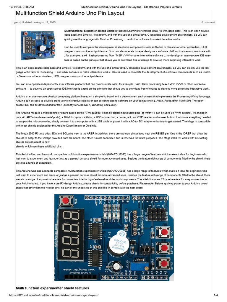 Multifunction Shield Arduino Uno Pin Layout – Electronics Projects ...