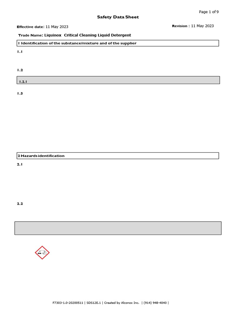 Liquinox® Critical Cleaning SDS 2023 | PDF | Occupational Safety And ...