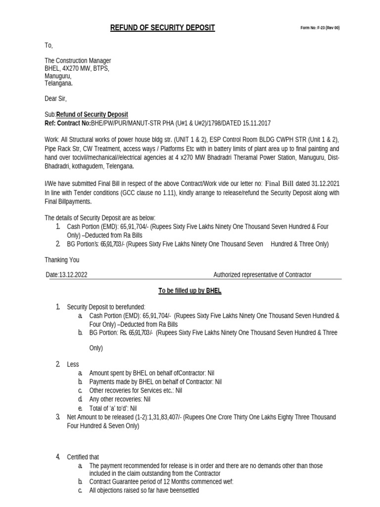 Security Deposit Refund Request Form | PDF