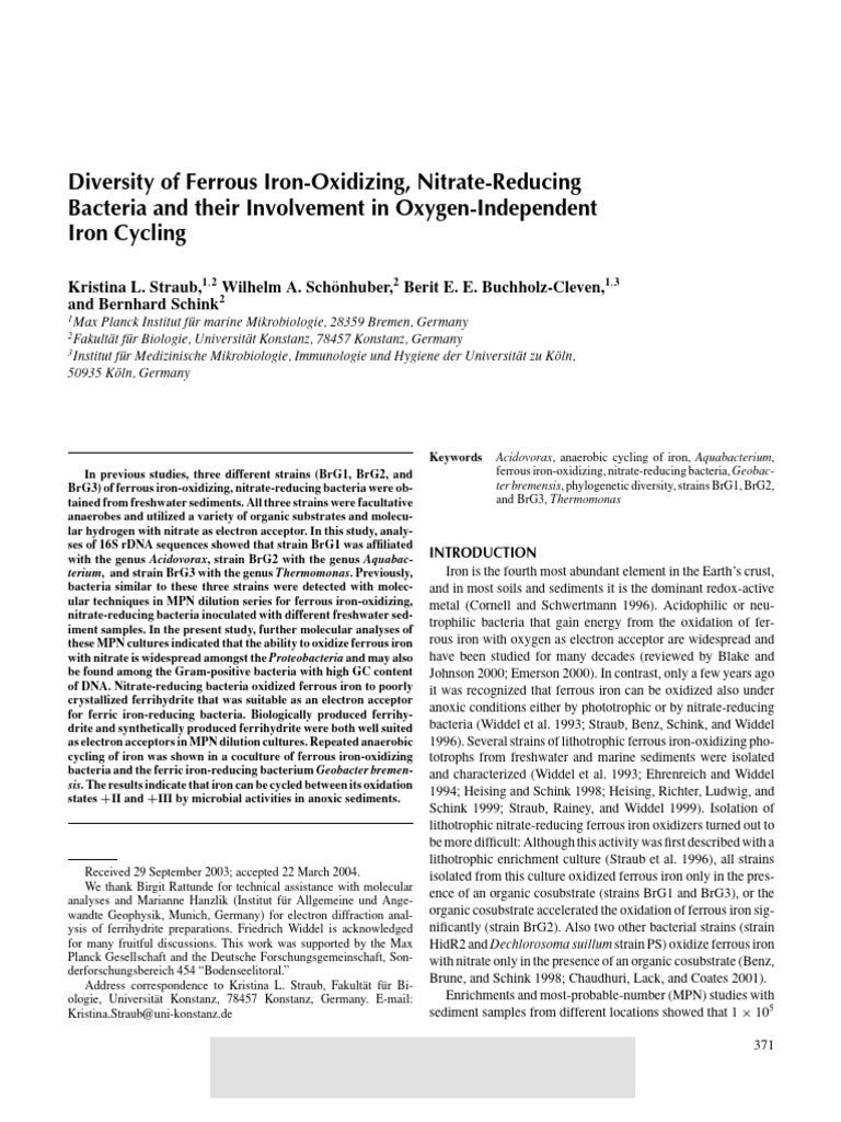Diversity of Ferrous Iron Oxidizing Nitrate Reducing 3ifa8r9krl | PDF ...