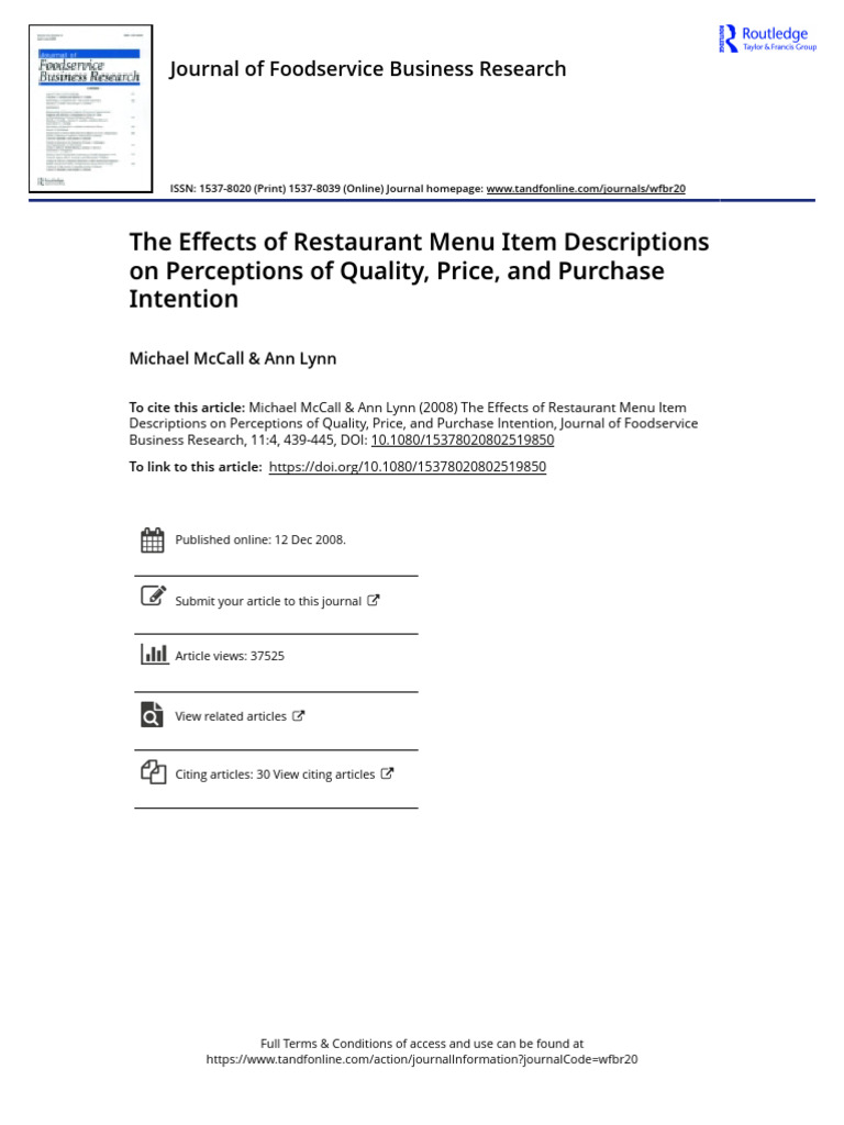 The Effects of Restaurant Menu Item Descriptions On Perceptions of ...