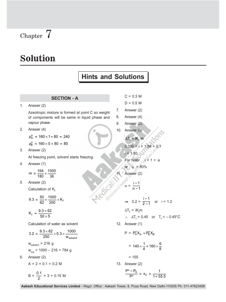 Azeotropic Mixtures and Colligative Properties Solutions | PDF ...