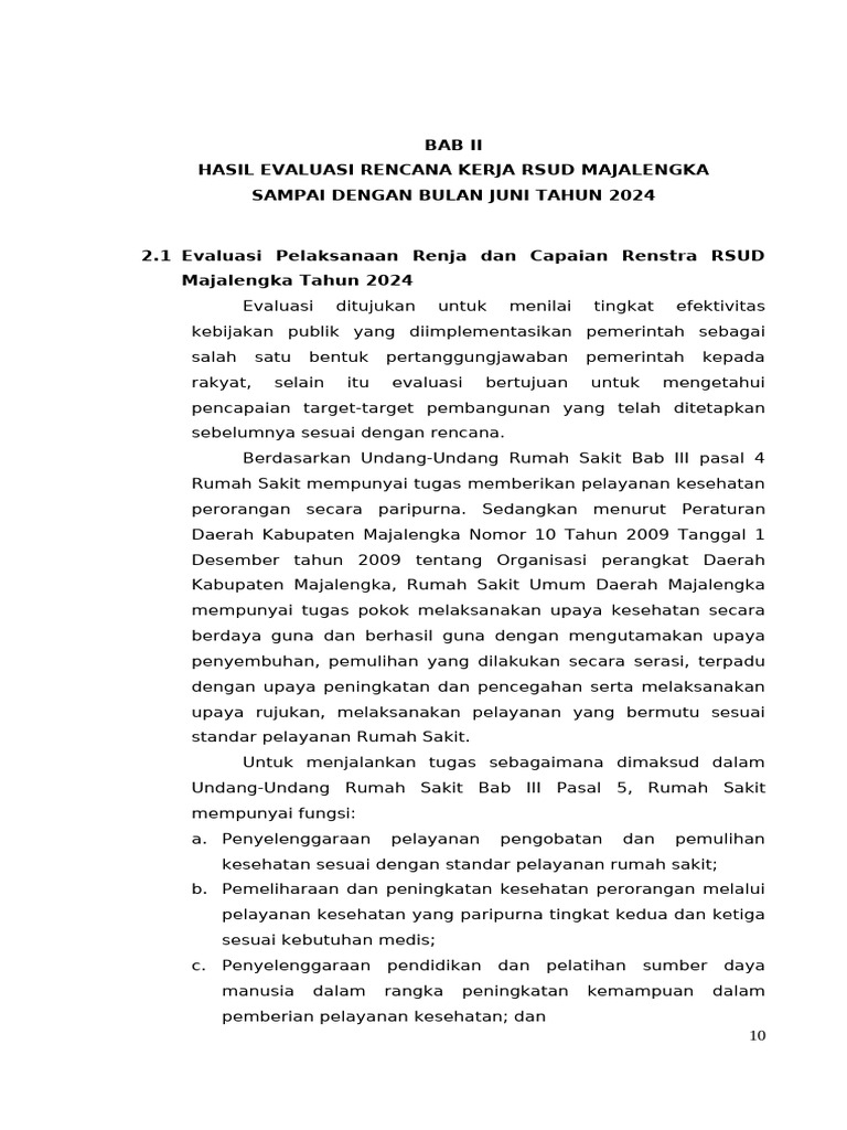 BAB II RSUD MJL Perubahan Renja 2024 | PDF