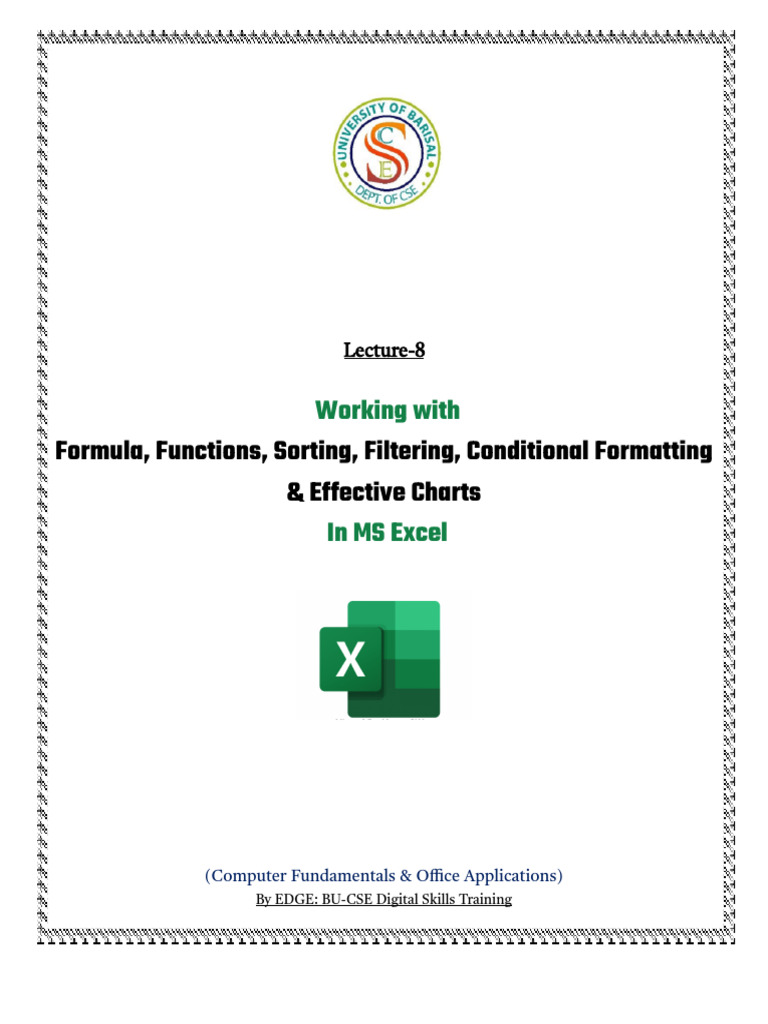 Lec-8 Formula, Functions, Sorting, Filtering, Conditional Formatting, Charts | PDF